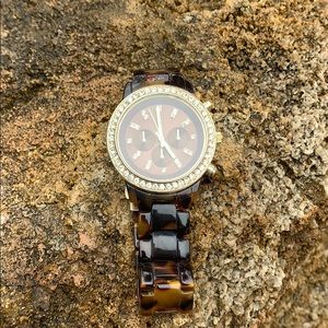 Accessories | Tortoiseshell Rhinestone Gold Tone Watch | Poshmark